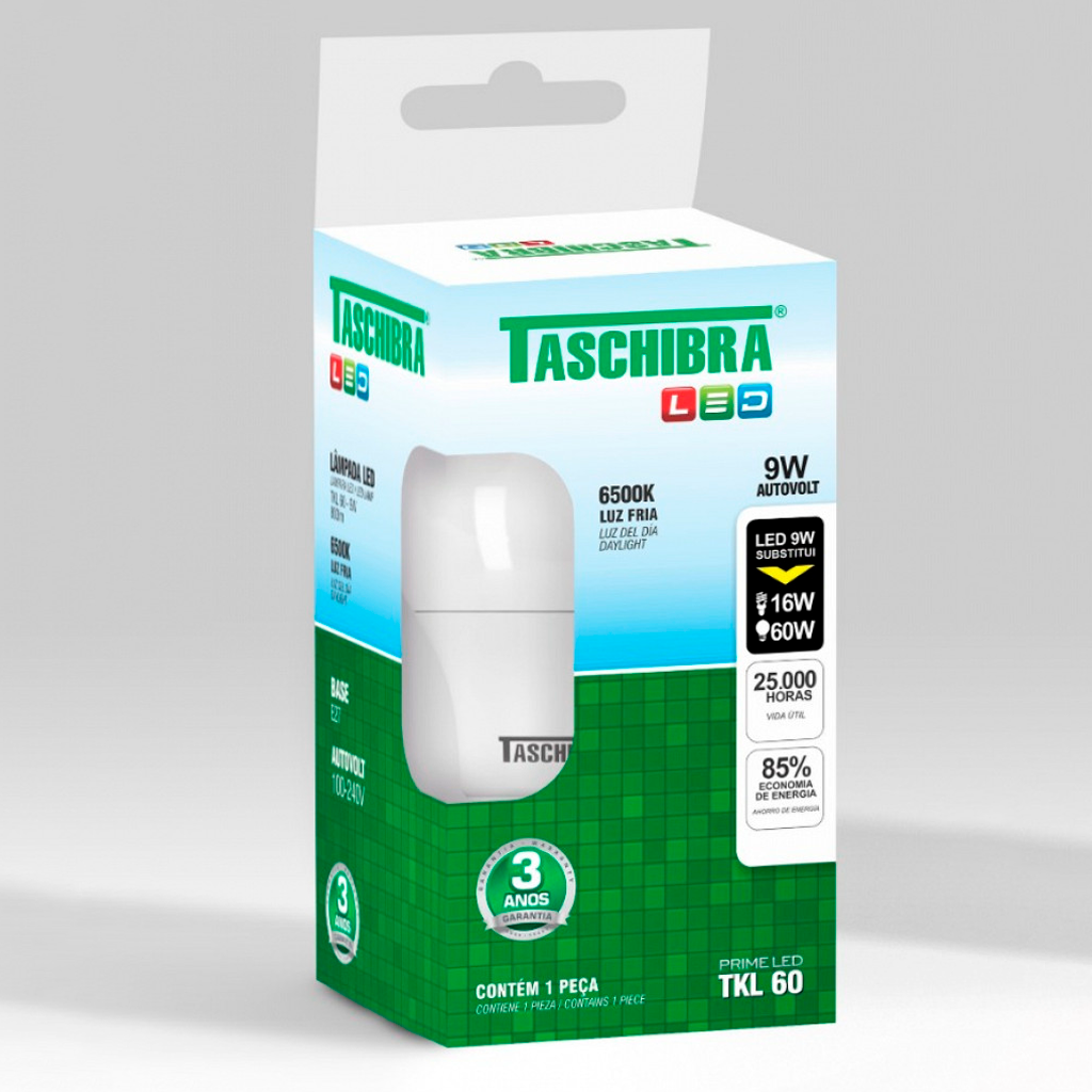 Lâmpada LED Taschibra TKL 60 9W Bivolt E27 6500K Luz Branca