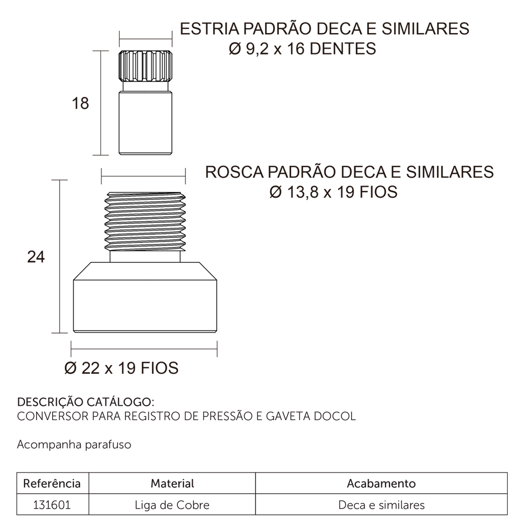 Conversor Blukit P/Registro Pressão e Gaveta Docol | Copalux