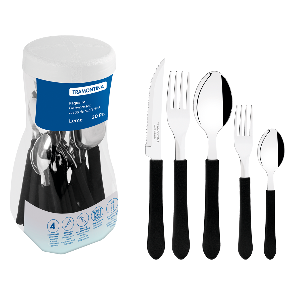 Jogo de Talheres Tramontina Leme 20 Peças Inox Preto | Copalux